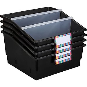 Really Good Stuff 4-Pack Single-Color Picture Book Classroom Library Bins With Dividers