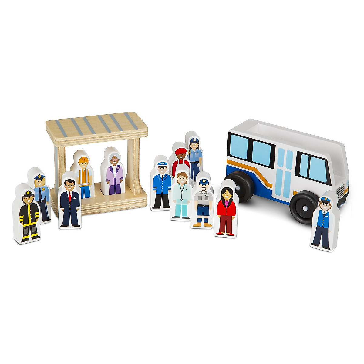 Melissa & Doug Wooden Off To Work Bus Play Set (14 pcs)