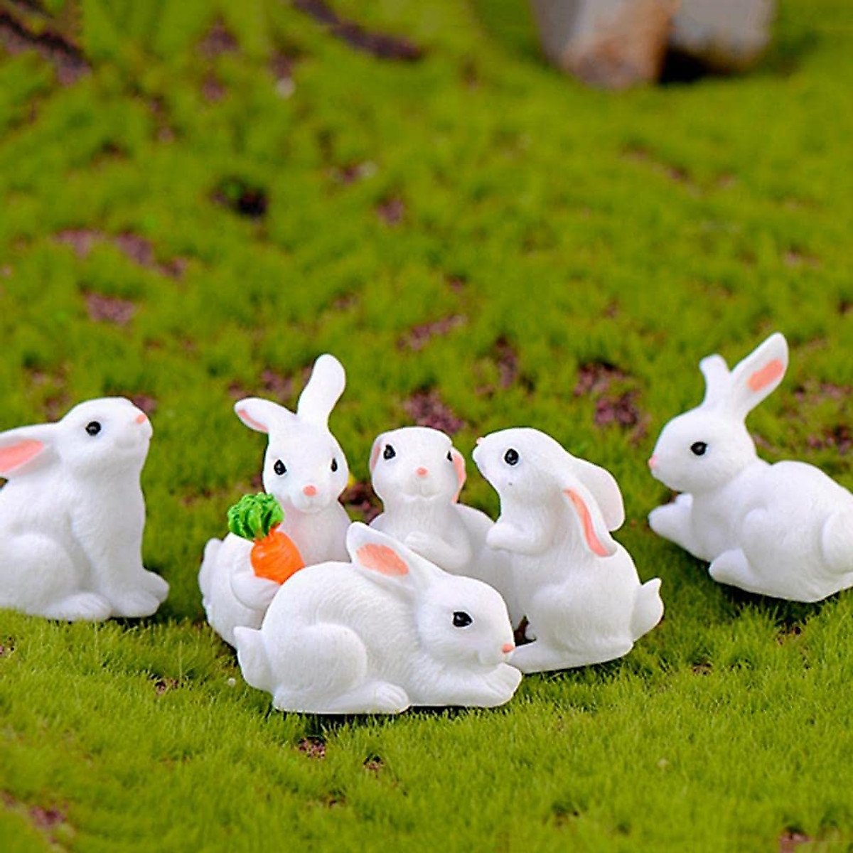 Rabbit Ornaments, Cute Animal Figurine, DIY Hare Miniature, Resin Craft, Fairy Garden Bunny Bonsai Easter Decoration, Animals Model(7)