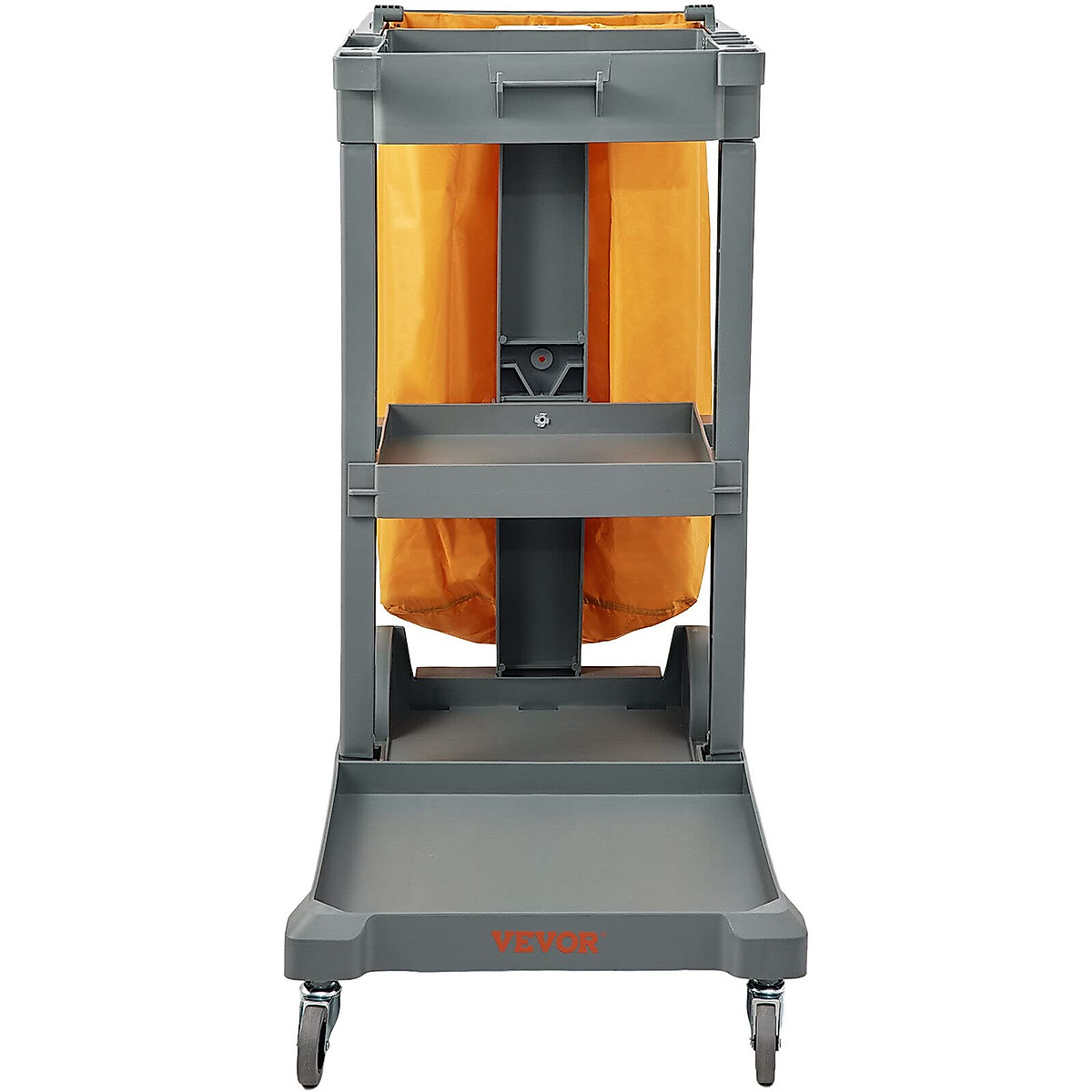 Commercial Janitorial Trolley 3-Shelf Cleaning Cart Wheeled with PVC Bag for Housekeeping Office, Stores, Schools