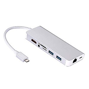 PANUSBGHUB Type-c Turn hdmi Gigabit Network Card Multi-Function Converter HDMI+RJ45+PD+Audio+USB3.02+SD+TF Eight-in-one Expansion Dock Multi-Function HUB(Silver Gray) (Color : Silver Gray)