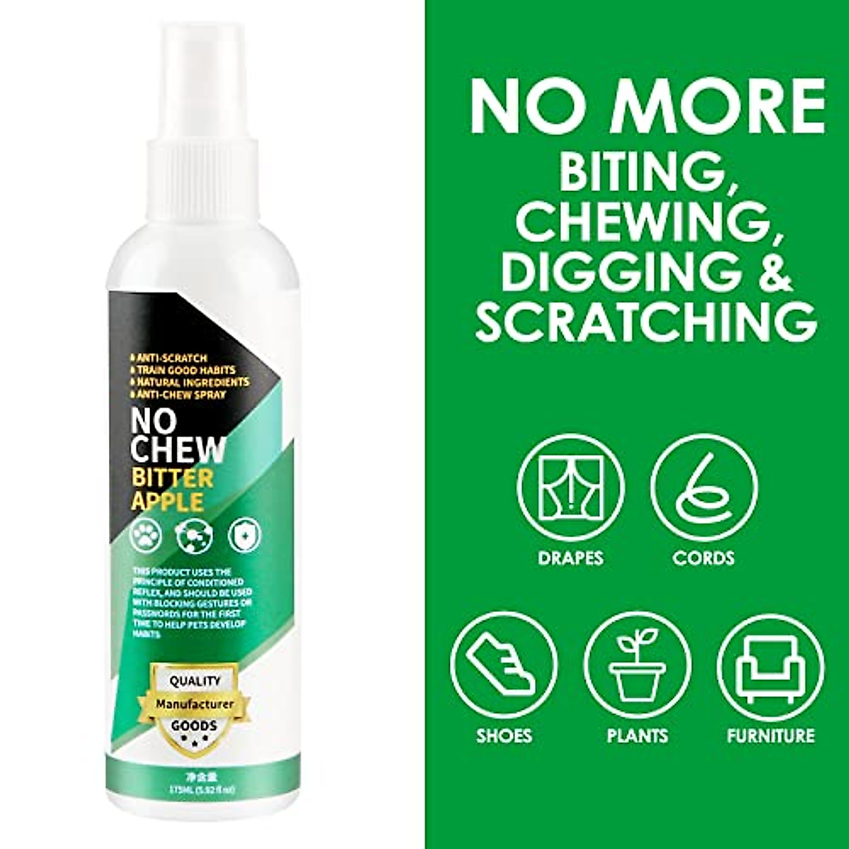 TUIOOE Bitter Apple Spray for Dogs to Stop Chewing - Prevent Licking, Marking, Chewing - Anti Chew Deterrent No Chew Spray | Alcohol Free, Non-Toxic, No Sting & No Smell - Indoor & Outdoor Safe 175ML