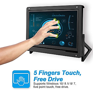 kuman for Raspberry Pi 7 Inch Capacitive Touch Screen, LCD HDMI Input 1024x600 Display with Case Stand