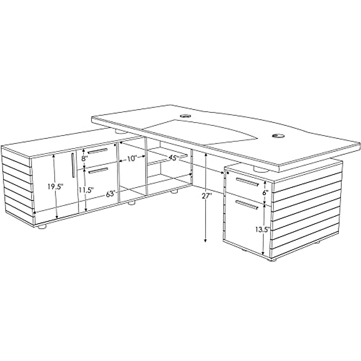 Zuri Furniture 83" Modern Kennedy Executive Dark Wood Desk with Left Return