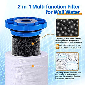 PUREPLUS 10"×4.5" String Wound Sediment Filter Compound With Iron Reducing Filter,Compatible With Whole House Water Filtration System For Well Water, 1Pack