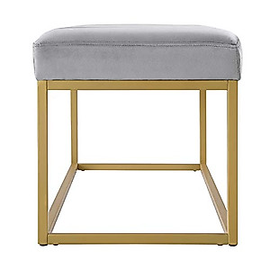 24KF Gray Velvet Upholstered Tufted Channel Bench, Velvet Cushion with Golden Metal Frame -Gray/Golden