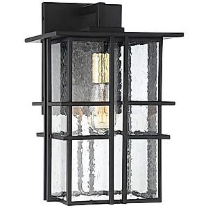 Possini Euro Design Arley Modern Outdoor Wall Light Fixture Black Geometric Frame 16" Seedy Glass for Exterior Barn Deck House Porch Yard Patio Outside Garage Front Door Garden Home Roof Lawn