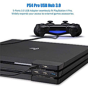 ElecGear Cooling Fan and USB Hub for PS4 Pro, Automatic Temperature Sensor Controlled Cooler and 5-Port USB 3.0 Adapter Splitter for Playstation 4 Pro CUH-7xxx