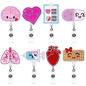 8 Pieces Nurse Badge Reels, Felt Retractable Badge Reels, Themed Badge Holders Gift for Christmas Thanksgiving School Nurses Students ID Badges Name Cards Lanyards Holidays (Lovely Style)