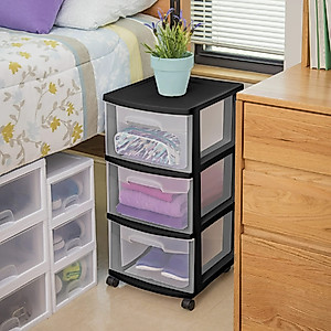 Generic Plastic Storage Drawer Cart, Medium Home Organization Storage Container with 3 Large Drawers w/Removeable Wheels, Black Frame with Clear Drawers and Black Casters, Set of 2 (Black)
