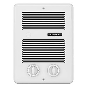 Cadet Com-Pak Bath Electric Wall Heater Complete Unit with Thermostat and Timer (Model: CBC103TW, Part: 65101), 3415 BTU, 240/120 Volt, 1000 Watt, White