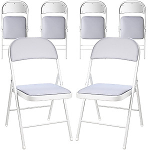 6 Pack Folding Chairs with Padded Cushions and Back Metal Frame Foldable Chairs with Padded Seats Portable Commercial Seat for Office Indoor Outdoor Meeting Wedding Party Event (White, Grey)