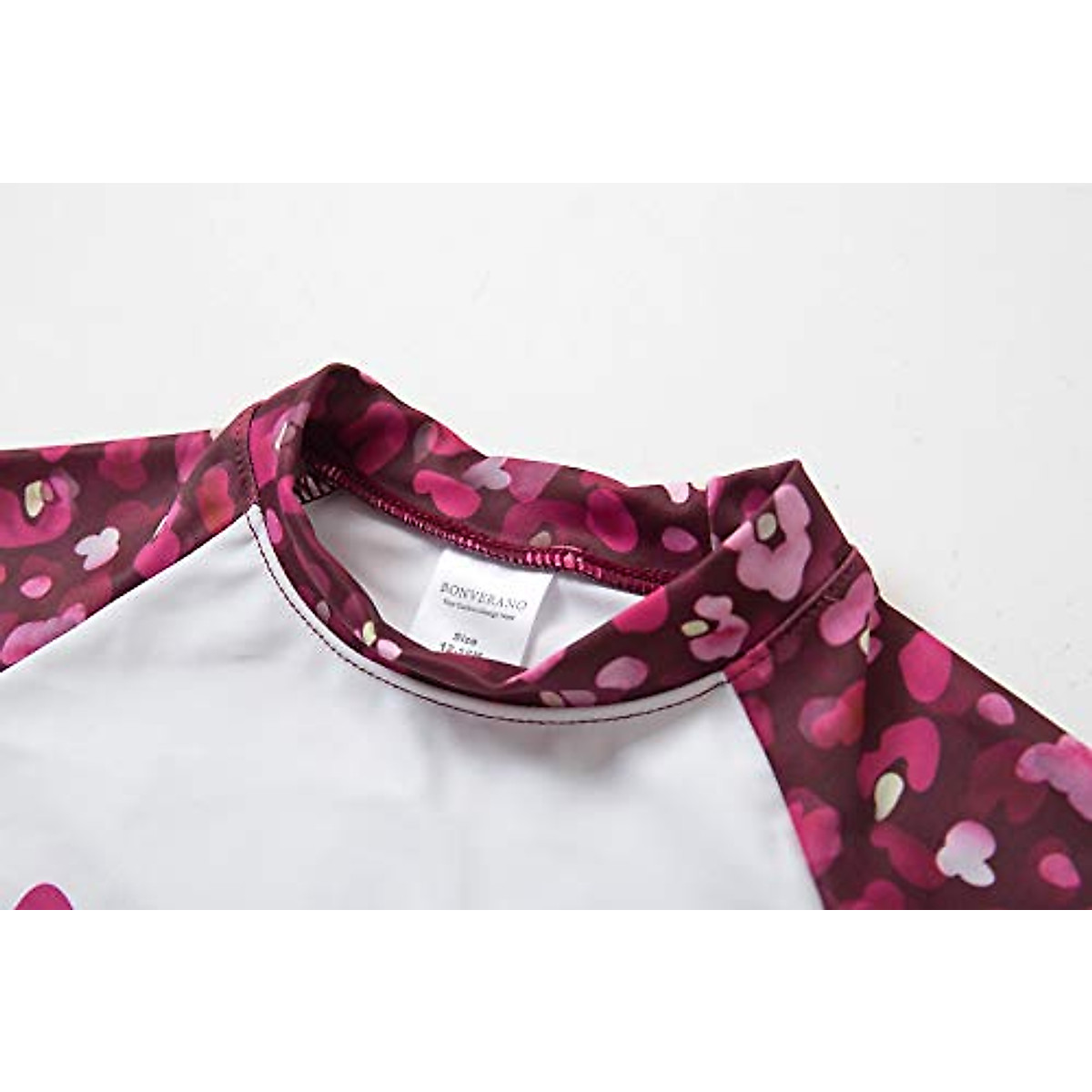 BONVERANO Little(Big) Girls Rashguards UPF 50+ Sun Protection Two Pieces Swimsuit with (Pink-Mao, 3-6M)