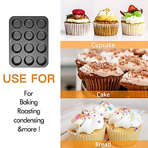 CHEFMADE 12 Cups Muffin Pan Set, 2 Packs Bakeware Non-Stick Cupcake Baking Pan Heavy Duty Carbon Steel Pan Muffin Tins Standard Baking Mold for Cakes