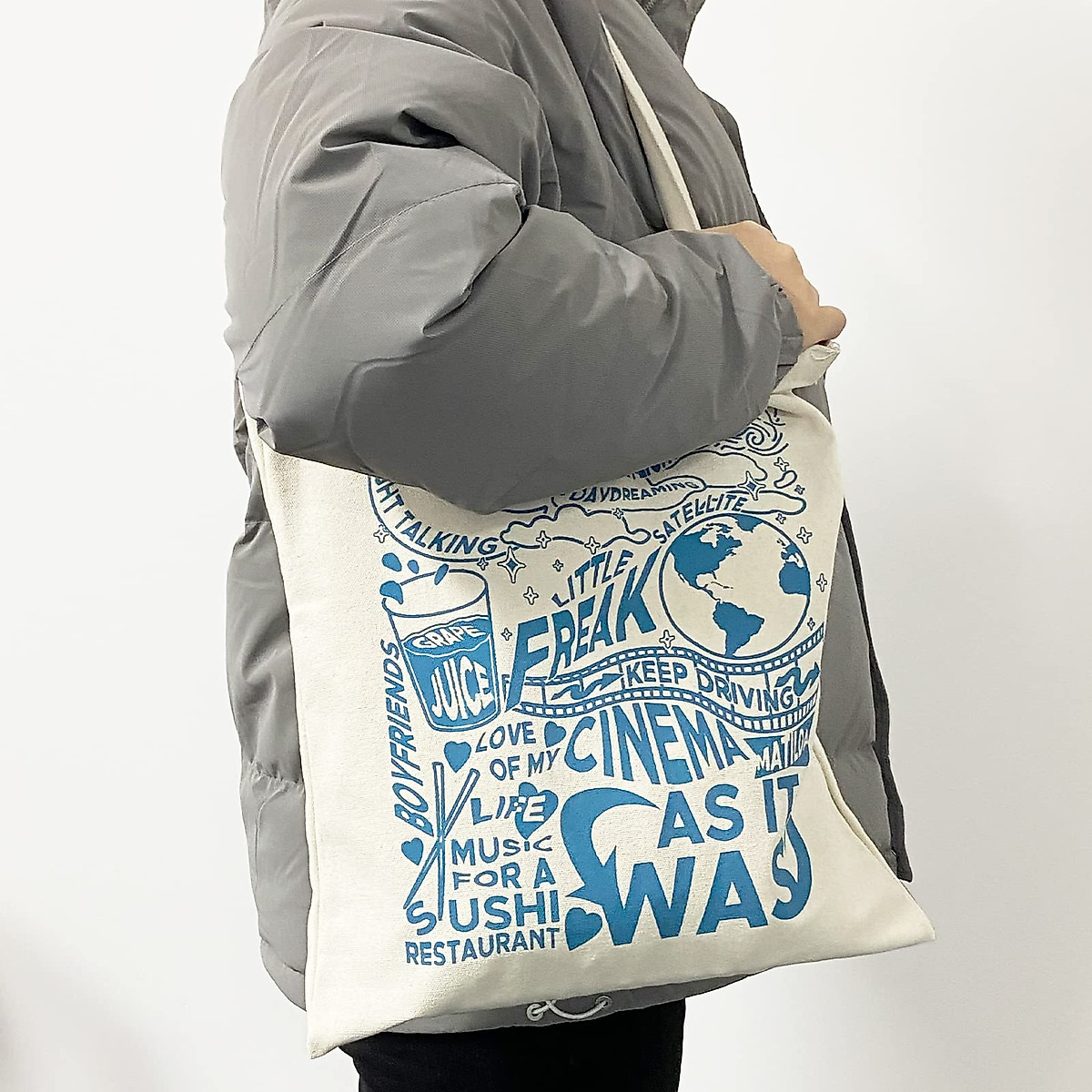 MUUMZI Singer Inspired Song Idea Gift Music Tote Bag, Idea Gift Women Canvas Tote Bag Gift for Fan, Reusable canvas tote Bags, Tote Bags for Birthday Gifts