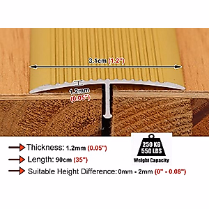 PAASHE Floor Transition Strip Walkers Entry Ramp, Gold Floor Carpet Threshold Strip, Curved Arc Door Edge Cover for Wood Gap Transition, Rust-Proof Floors Seams Strips 90cm Long, Custom Sized