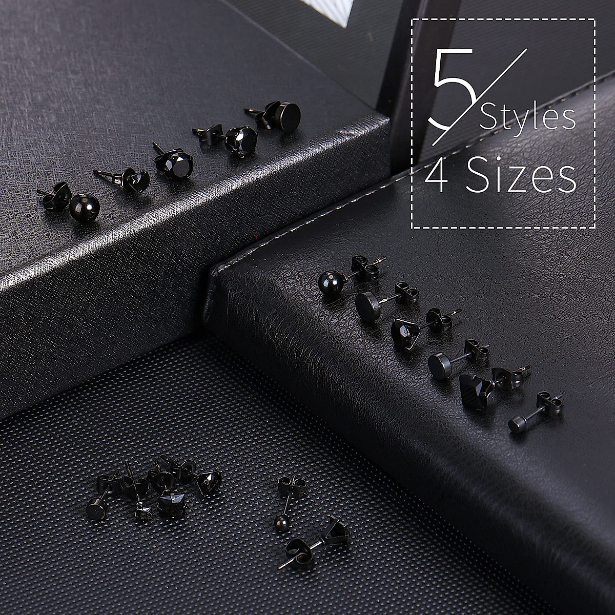 20 Pairs Black Studs Earrings for Men Women Black Square Earrings Stainless Steel Round Fake Cartilage Ear Studs CZ Inlaid Black Earrings Punk Piercing Jewelry Diamond Earrings Set