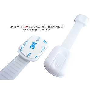 Baby Safety Locks | Child Proof Cabinets, Drawers, Appliances, Toilet Seat, Fridge and Oven | Tools Not Required | Uses 3M Adhesive with Adjustable Strap and Latch System (6-Pack, White)