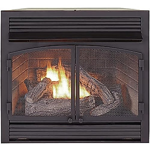 Duluth Forge Dual Fuel Ventless Gas Fireplace Insert, Remote Control, 6 Fire Logs, Use with Natural Gas or Liquid Propane, 32000 BTU, Heats up to 1500 Sq. Ft., Black