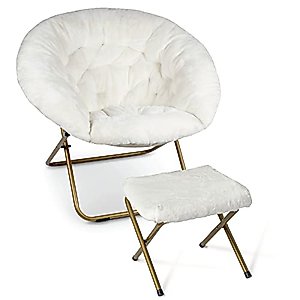Milliard Cozy Chair with Footrest Ottoman/Faux Fur Saucer Chair for Bedroom/X-Large (White)
