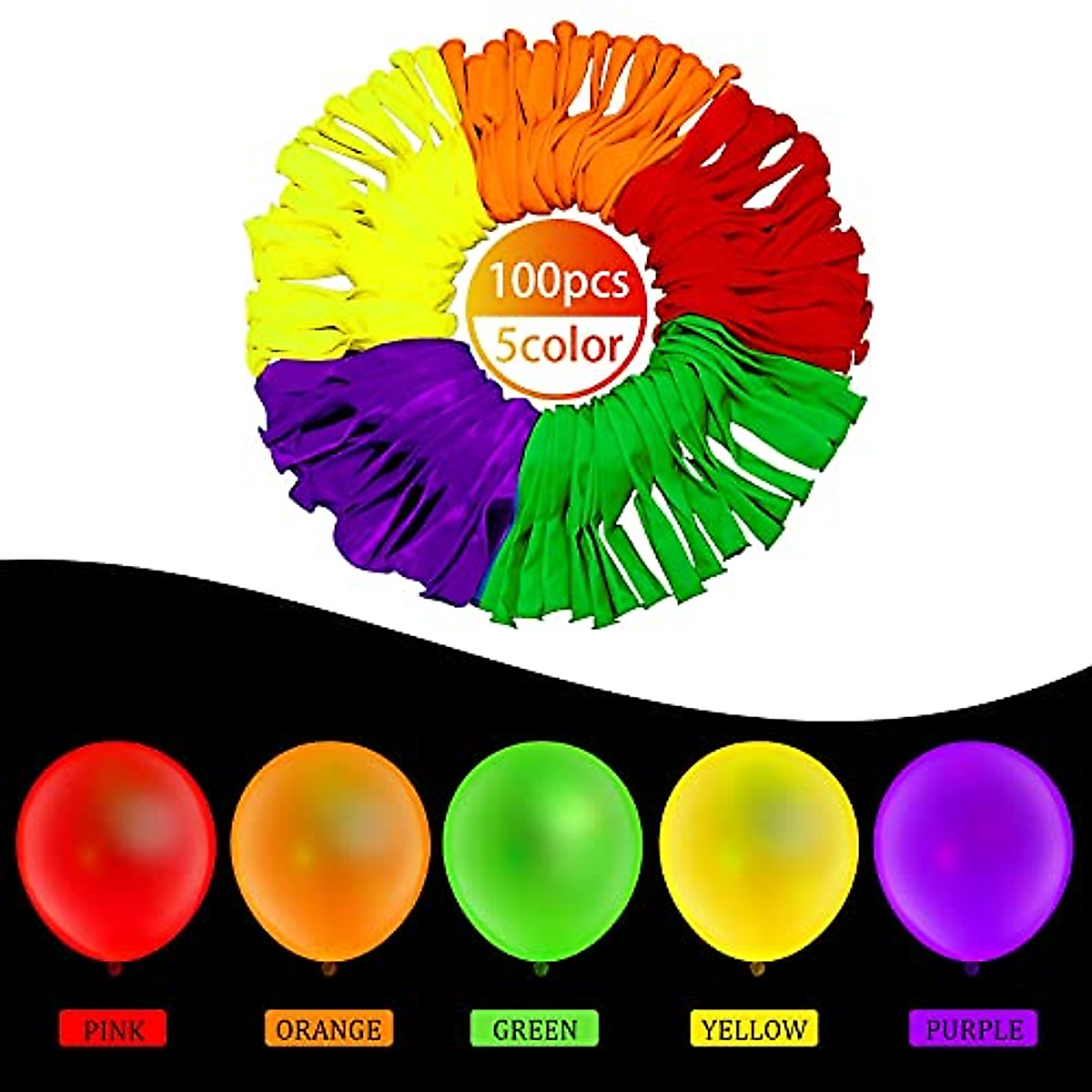 100 Pieces Glow in The Dark Balloons UV Neon Balloon Glow Garland Kit and 53 ft Neon Streamers Paper Glow Garland Decorations for Birthday, Wedding, Black Light Party Supplies (Classic Style)