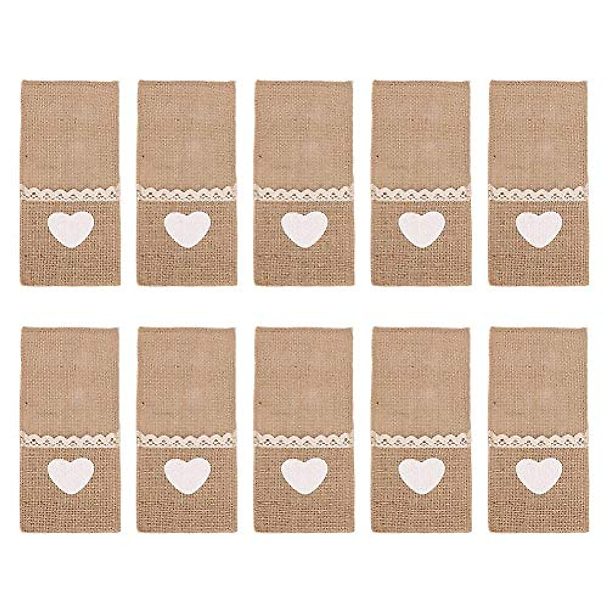 atural Burlap Tableware Utensil Holders Burlap Lace Silverware Holder Fork Bag Cutlery Pocket Natural Burlap Lace Pouch Utensil Holders Rustic Decorations For Wedding Party(Heart-Shaped)