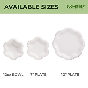 SUGARFIBER 10-inch Compostable Disposable Paper Plates, White Floral Acanthus Collection [50 COUNT]