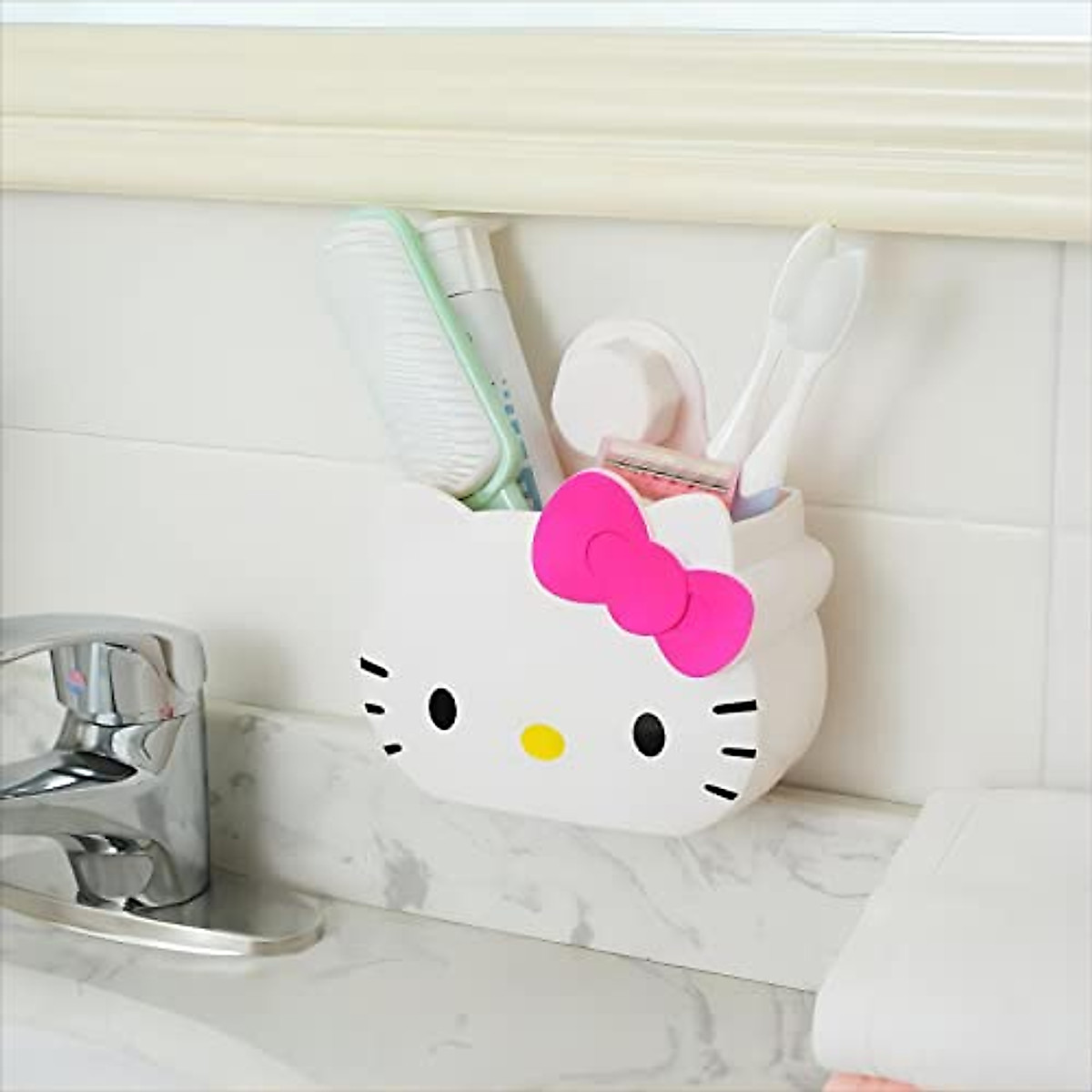 Hello Kitty Toothbrush Holders For Bathroom Organizer,Self Adhesive Wall Mounted Shower Caddy,Cute Shower Organizer shelves For Women Girls Teens Kids Gift, Bathroom Decor/Vanity/Office Storage (pink)