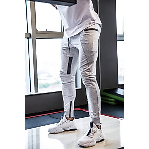 MAIKANONG Mens Slim Joggers Sweatpants Tapered Gym Pants Casual Training Workout Pants Track Pant Light Gray