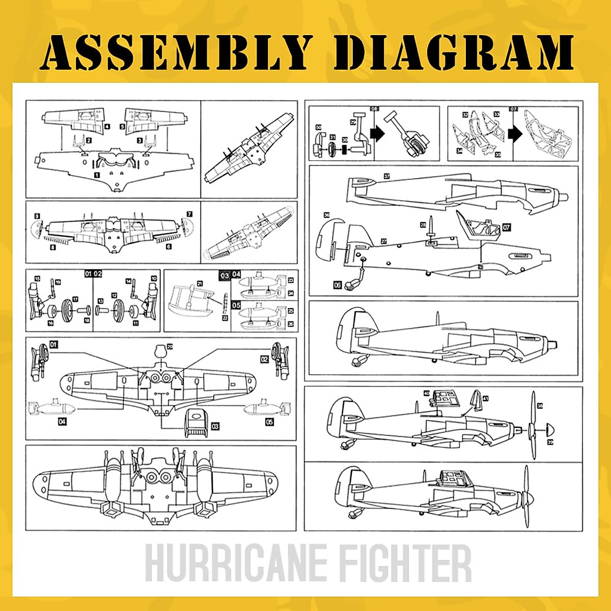 ViiKONDO 1/48 WWII UK Hurricane Fighter British Aircraft Military Warplane Model Building Kit DIY Assembly Jet Toy Airplane (01)