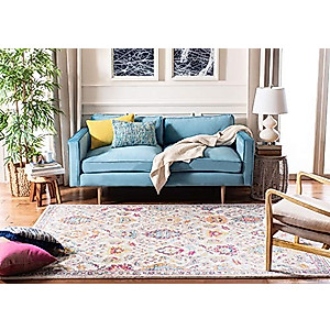 SAFAVIEH Evoke Collection 4' x 6' Cream / Orange EVK255B Boho Non-Shedding Living Room Bedroom Accent Rug