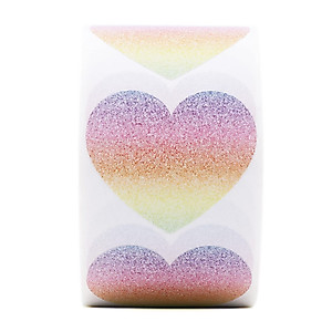 Mercei 1.5" Rainbow Heart Stickers, Heart Shaped Adhesive Sticker Labels, 500 Pcs Love Stickers for Personal and Business Uses