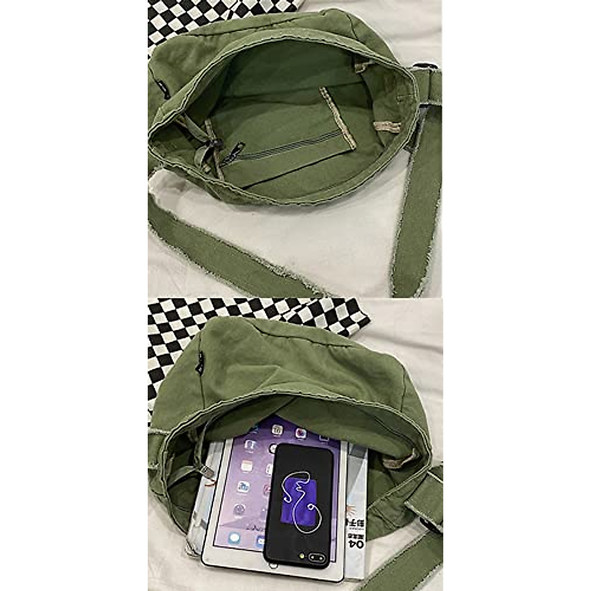 HUALEYNA Women's Canvas Bag Crossbody Bag Casual Hobo Bag Large Shoulder Bag Shopping Bag Unisex (Green)