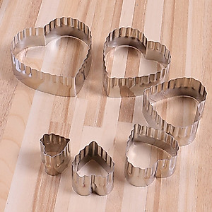Heart Shaped Double Cut-Outs Cookie Cutter Set of 6 pcs, Stainless Steel Crinkly and Straight Edge Double Sides Fondant Cutters