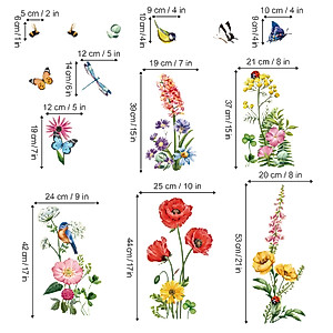 decalmile Garden Flower Wall Stickers Birds Butterflies Poppy Flower Wall Decals Baby Nursery Kids Bedroom Living Room Wall Decor