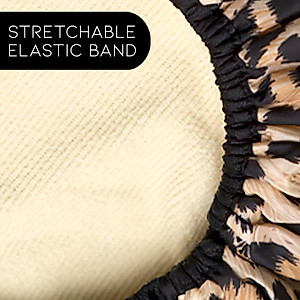 Reusable Nylon Shower Cap & Bath Cap, Reversible Oversized Waterproof Shower Caps Large Designed for all Hair Lengths w Terry Lining & Elastic Band Stretch Hem Hair Hat - Socialite Safari Spots