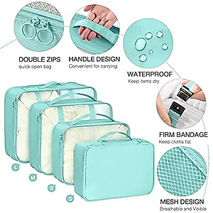 8 Set Packing Cubes for Suitcases,Packing Cubes with Shoe Bag, Cosmetics Bag, Clothing Bag, Accessories Bags Packing Cubes for Travel Luggage Organizer Women Men(Blue-Green)