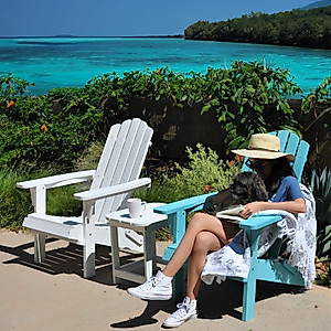 PolyTEAK Folding Adirondack Chair, Premium Weather Resistant Poly Lumber, Outdoor Patio Furniture, Up to 300 lbs, Plastic Adirondack Chairs for Patio Garden Fire Pit (Classic, Blue)