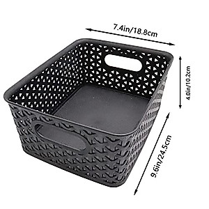 2 Pcs Plastic Storage Baskets,Pantry Organization and Storage Bins,Household Organizers Open Storage Bins for Kitchen,Bathroom,Shelves,Closet,Black