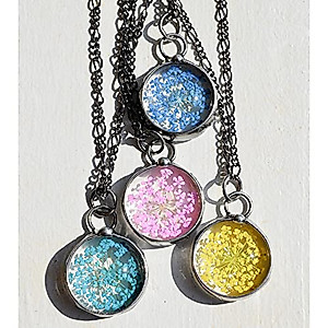 Handmade Queen Annes Lace Necklace - Wildflower in Glass Pendant - Artisan Jewelry Gift for Women - Real Pressed Flowers,