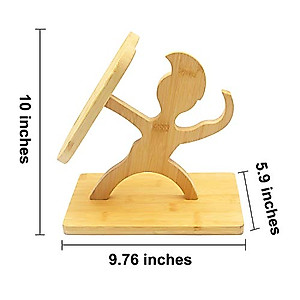 Bamboo Knife Block without Knives, Warrior Shape Kitchen Knife Block Holder, 7 Holes Knife Holder Stand(without Knives)