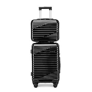 Somago 22x14x9 Carry On Luggage 20 Inch Suitcase with Cosmetic Case Lightweight Hard Shell Luggage PC Suitcase with TSA Lock Airline Approved Luggage (Black)