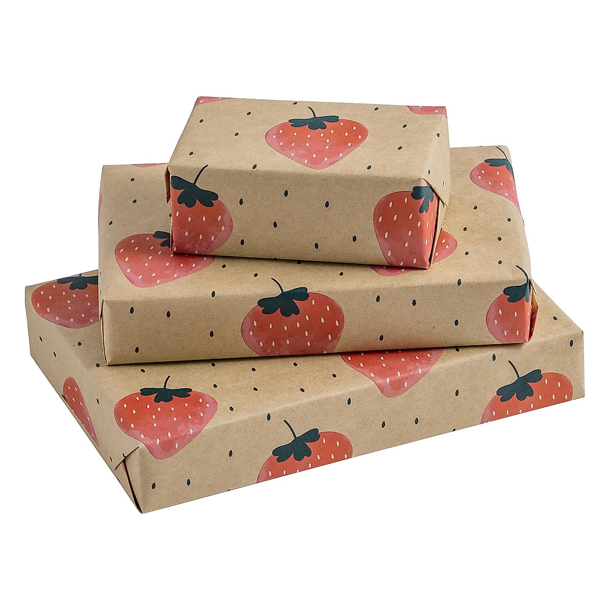 RUSPEPA Kraft Wrapping Paper Roll - Mini Roll - Strawberry Design Great for Birthday, Party, Baby Shower - 17 Inches X 32.8 Feet