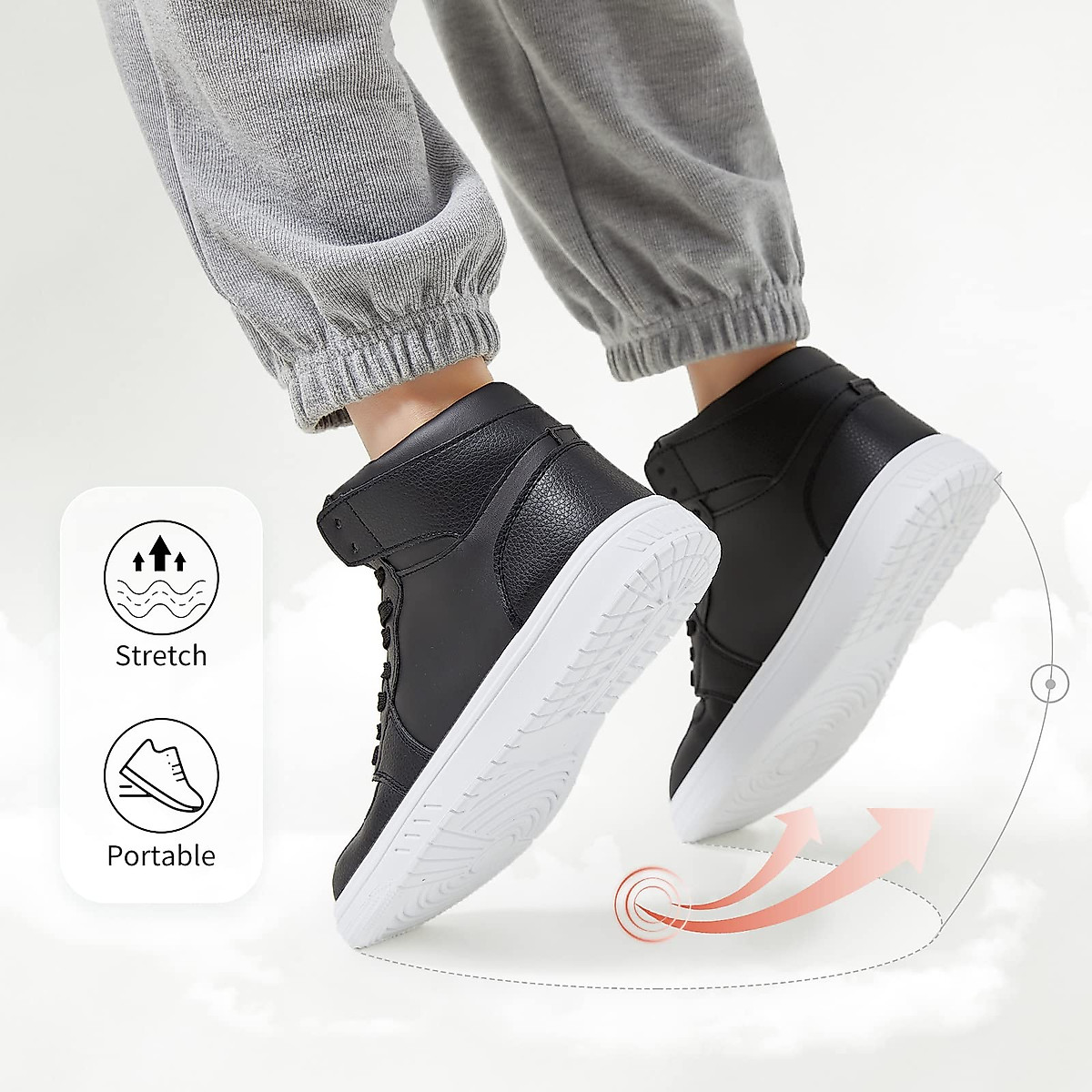 XRH Womens High Top Sneakers PU Leather Running Shoes Non Slip Walking Athletic Tennis Shoes for Women Ankle Boots(Black Dark.US8)