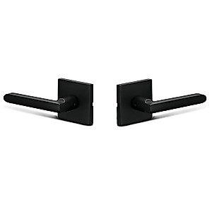 Berlin Modisch Dummy Lever Door Handle Pack of 2 Slim Square Non-Turning Single Side Pull Only Lever Set [for Closet or French Doors] Heavy Duty - Iron Iron Black Finish
