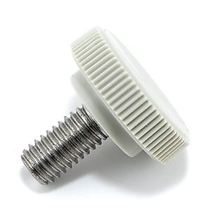 #10-32 x 3/8" Thumb Screw Stainless Steel - Gray Knurled Round Plastic Knob - Fine Thread Thumbscrew - Length: 0.375" - Proudly Built in USA - Package of (25)