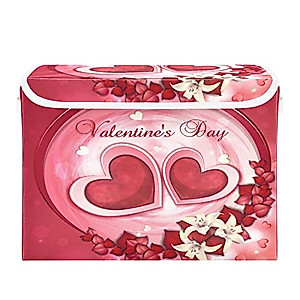Storage Bins with Lids Foldable Storage Baskets Storage Cubes Collapsible Closet Organizer Containers with Cover Valentine's Day Card Romantic Flowers for Home Office Organizer Closet, Shelves, Toy, N