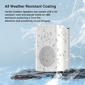 Herdio 4 Inch 200 Watt Outdoor Indoor Bluetooth Speakers,Wall Mount Waterproof Wired for Patio,Deck,Yard,Garage(White)