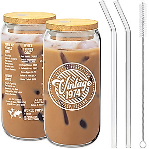 51st Birthday Gifts For Women - Vintage 1973 Soda Can Glass 20oz w/ Bamboo Lid & Glass Straw Set - Aesthetic 51 Year Old Birthday Gift for Mom, Wife, Grandma - 51st Birthday Decorations for Women