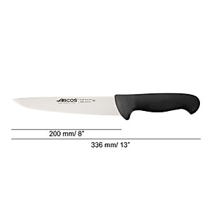 ARCOS Butcher Knife 8 Inch Nitrum Stainless Steel and 200 mm blade. Professional Cooking Knife For Cutting Meat, Fish and Vegetables. Ergonomic Polyoxymethylene Handle. Series 2900. Color Black